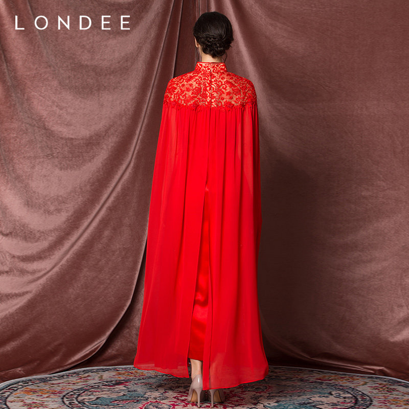 Londee/龙笛V领蕾丝绣花红装中国风新娘结婚礼服6T26658_虎窝淘