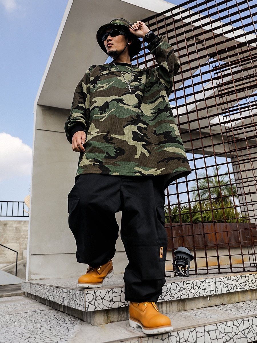 ACUSA HipHop基础长裤素色工装户外美式可调节腰围休闲裤肥大男款_虎窝淘