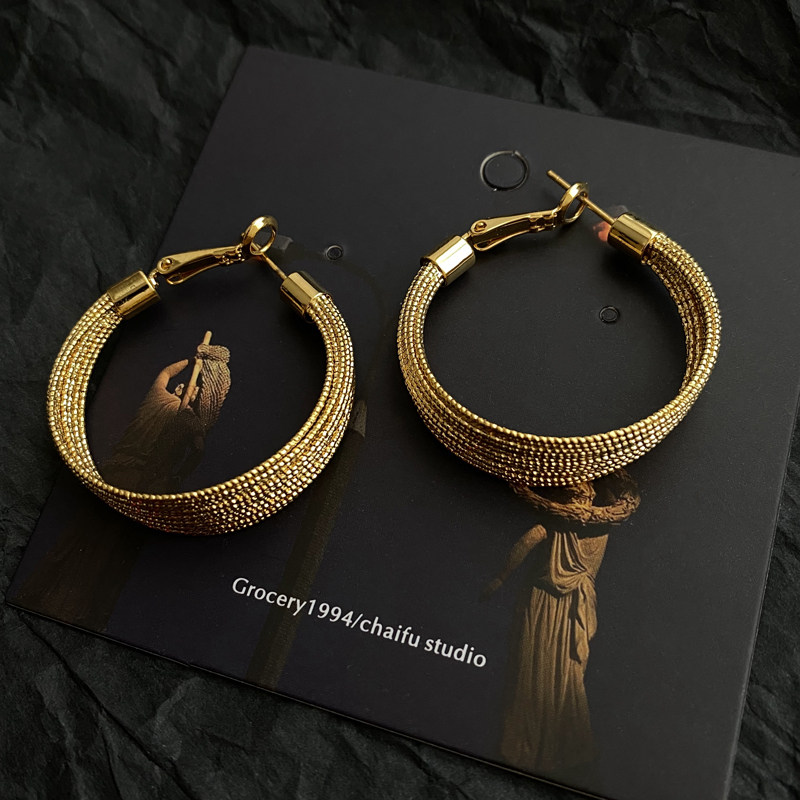 Chaifu studio/E904文艺复古高级感夸张弧形多层设计感耳圈耳钉_虎窝淘