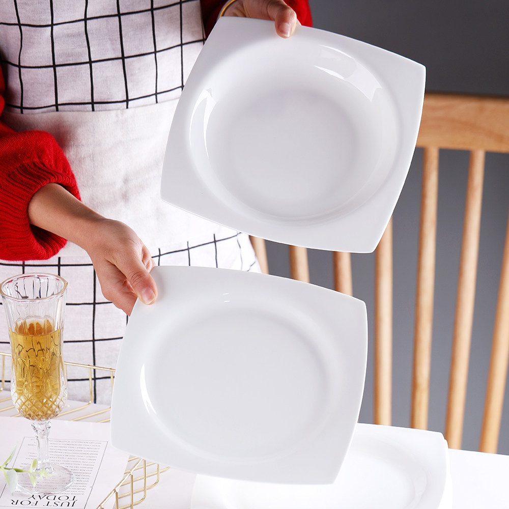 景德镇陶瓷盘子家用2023新款创意餐盘白色骨瓷方形炒菜盘碟子10只_虎窝淘