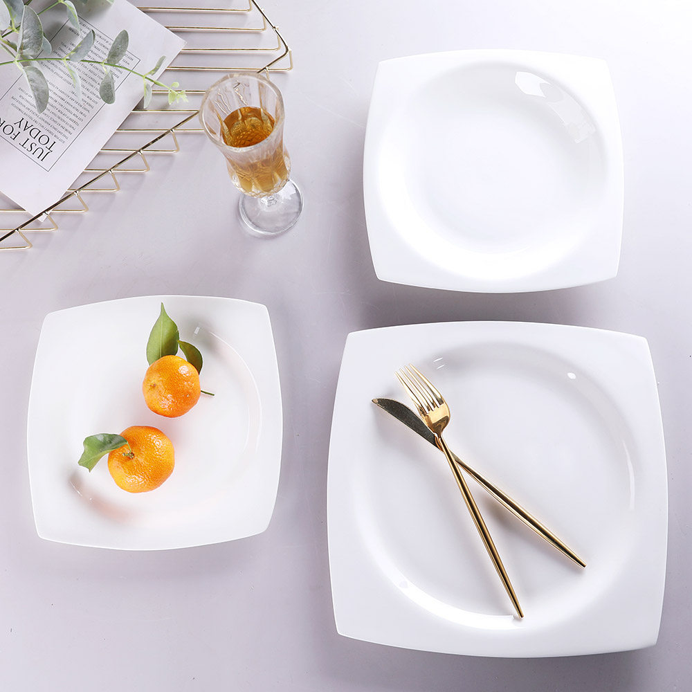 景德镇陶瓷盘子家用2023新款创意餐盘白色骨瓷方形炒菜盘碟子10只_虎窝淘