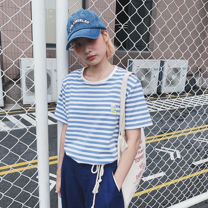 hewu和物原创设计女装自制日系夏天就要吃刨冰条纹T恤衫海魂衫_虎窝淘