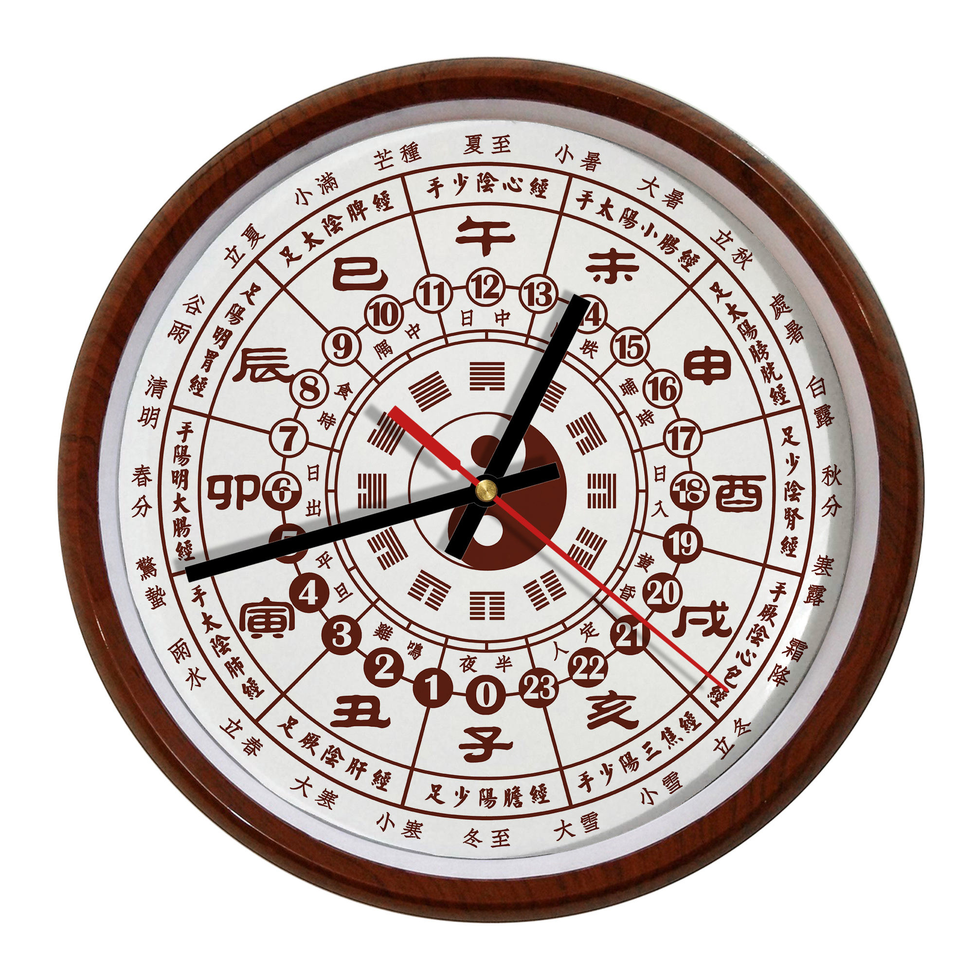 包邮中式静音24小时制时辰挂钟中医养生子午流注经络太极传统文化_虎窝淘