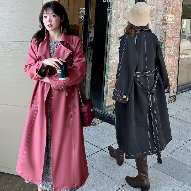 Vaee大码女装秋季新款韩版显瘦明线大衣女胖mm宽松加肥中长款外套_虎窝淘