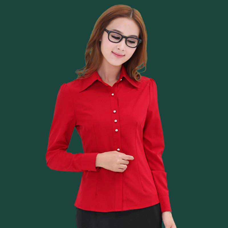 酒红色长袖衬衫女职业修身春装2024新款女士衬衣女式上衣红色寸衫_虎窝淘