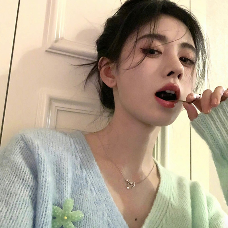 电镀925纯银蝴蝶结项链女夏ins小众设计2023新款潮时尚锁骨链吊坠_虎窝淘