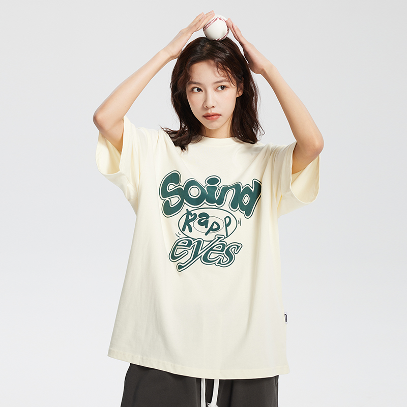 RAPPEYE卡通发泡字体休闲宽松潮牌情侣夏季新款纯棉原创短袖T恤_虎窝淘