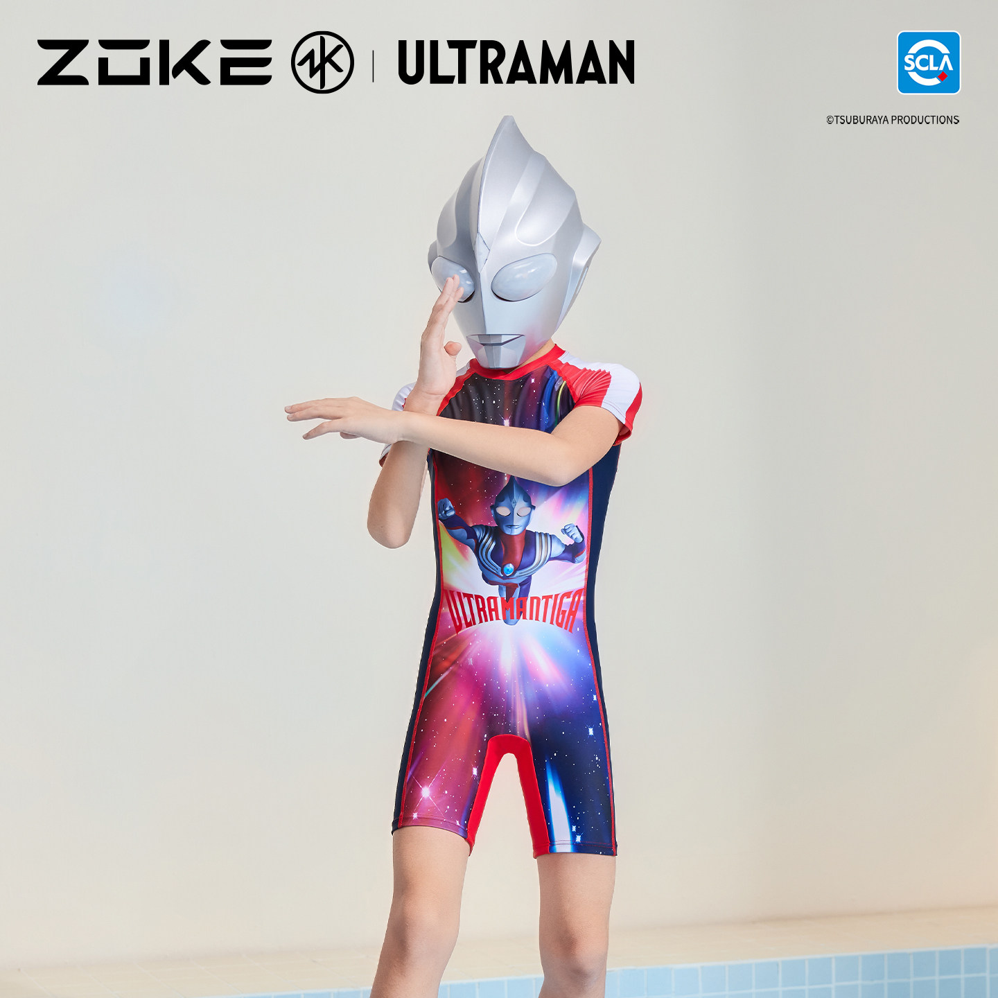 洲克儿童泳衣连体平角短袖防晒zoke迪迦奥特水度假游泳训练男童_虎窝淘