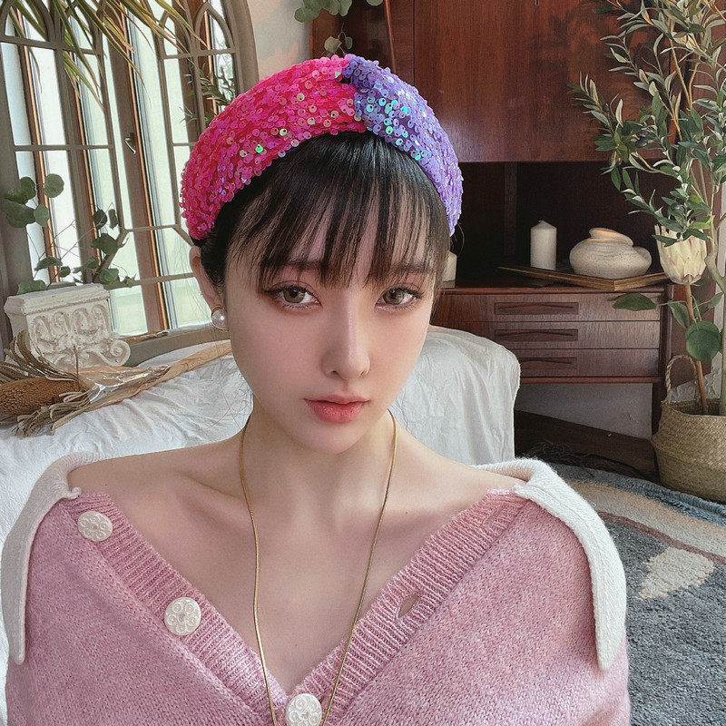 suzzi潮牌《唯我独耀》亮片交叉包头宽发箍人鱼姬夜店蹦迪发卡_虎窝淘