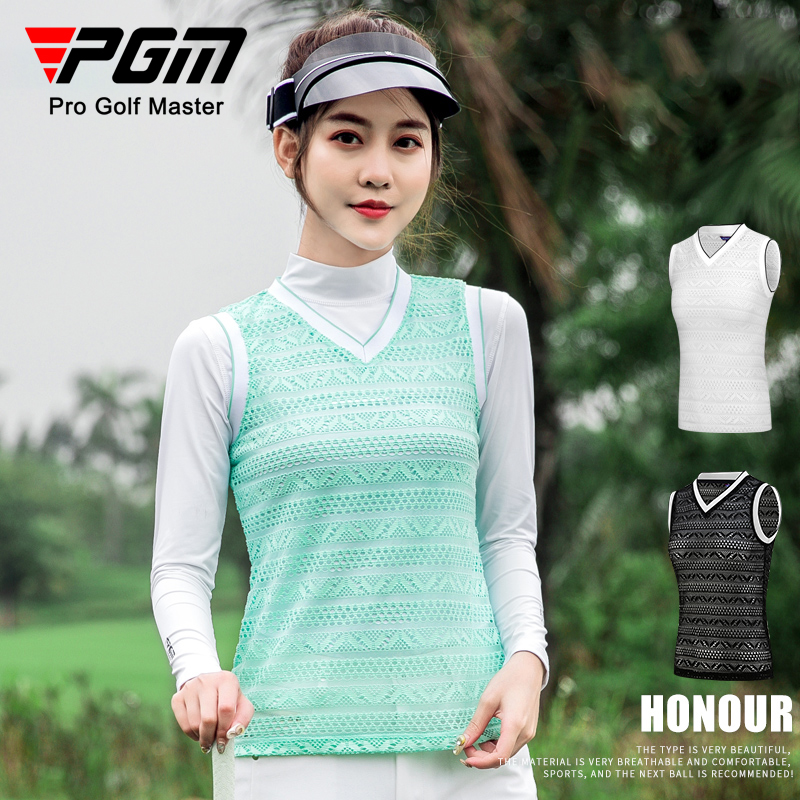 PGM高尔夫服装女春夏季女装无袖蕾丝背心搭配打底衫薄款马甲外套_虎窝淘