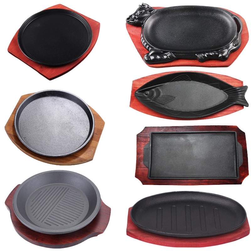 Cast-iron sizzling plate commercial rectangular iron plate_虎窝淘