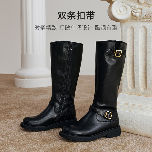Bestou winter buckle plus velvet thick sole knight boots small tall ...