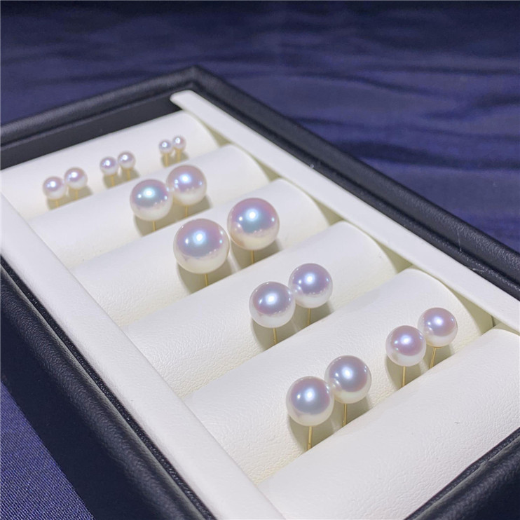 掌柜推荐特选天女级日本Akoya天然海水珍珠耳钉18K黄金正圆极强光_虎窝淘