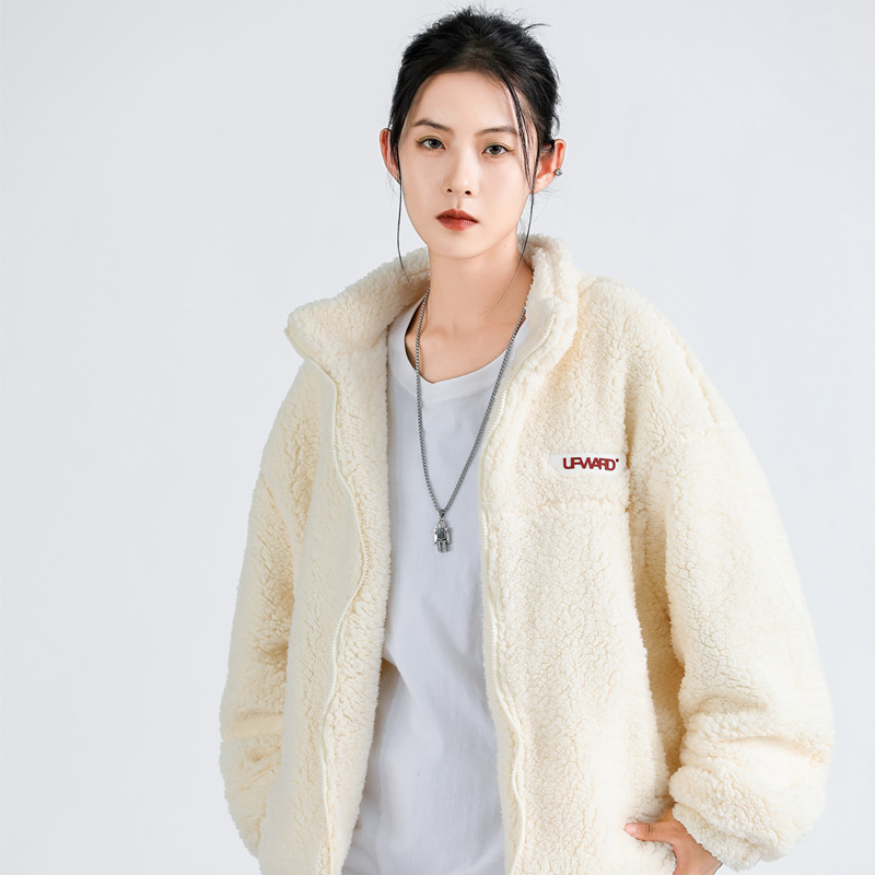 Sparrow Lab国潮秋冬新款羊羔绒外套男立领宽松休闲情侣羊羔毛女_虎窝淘