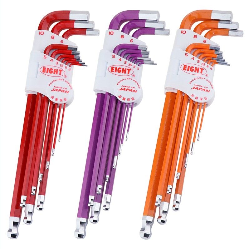 日本EIGHT-EX百利内六角扳手进口套装彩色加长球头螺丝刀TLC-S9N_虎窝淘