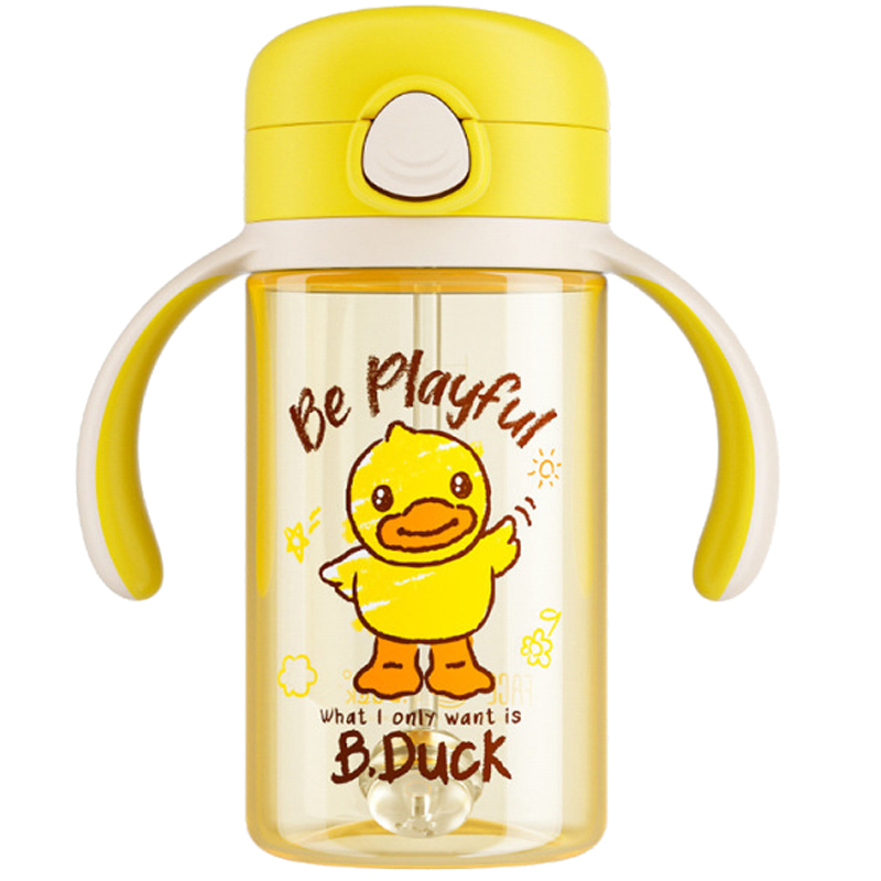 B.duck小黄鸭儿童水杯吸管杯带手柄PPSU宝宝学饮杯防呛刻度硅胶杯_虎窝淘