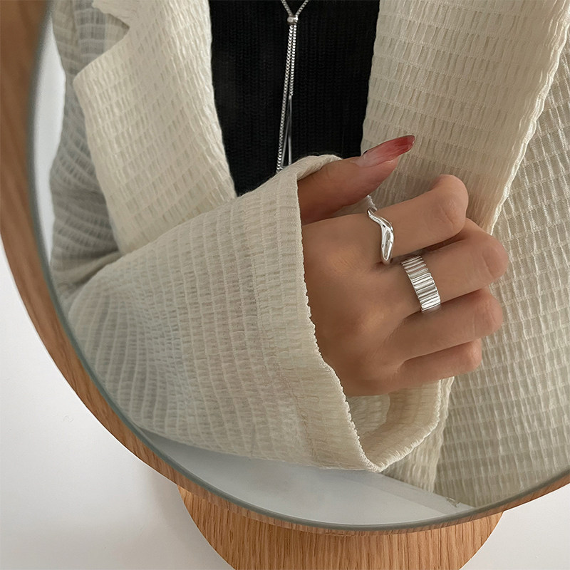为晚 s925纯银宽面线条组合戒指女时尚个性复古ins嘻哈高级感指环_虎窝淘