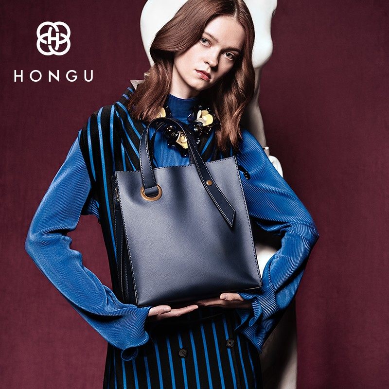 HONGU红谷2023新款女包牛皮手提包简约气质单肩包女大容量托特包_虎窝淘