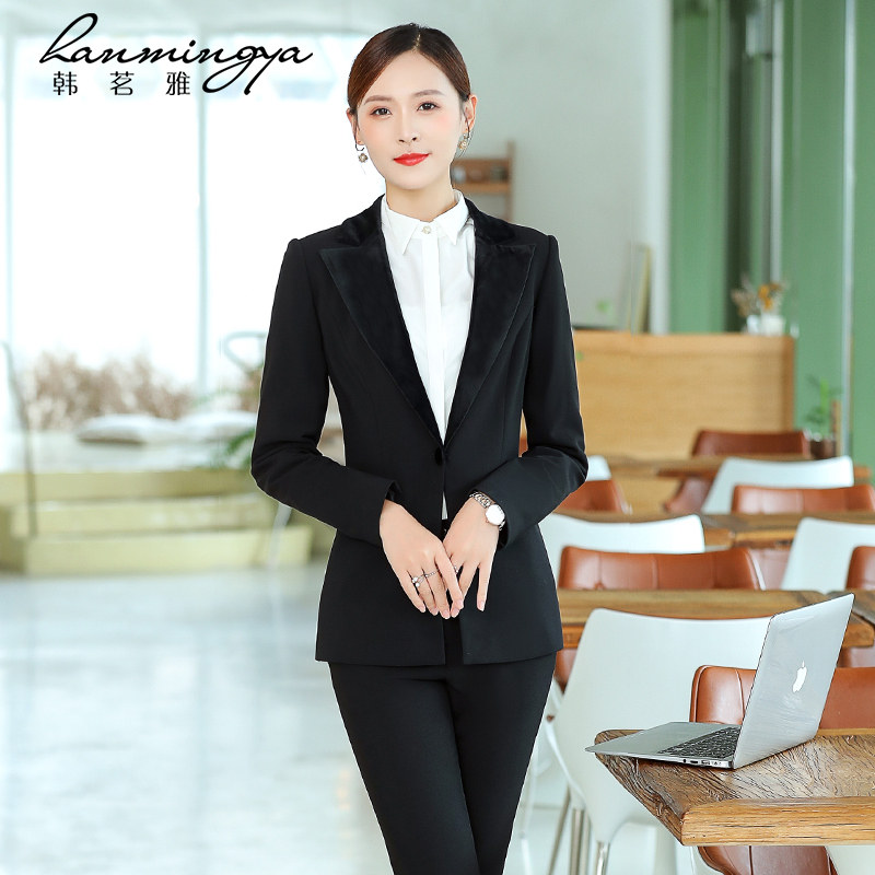 韩茗雅女士正装套装气质职场干练通勤黑色西装三件套上班族女装ol虎窝淘