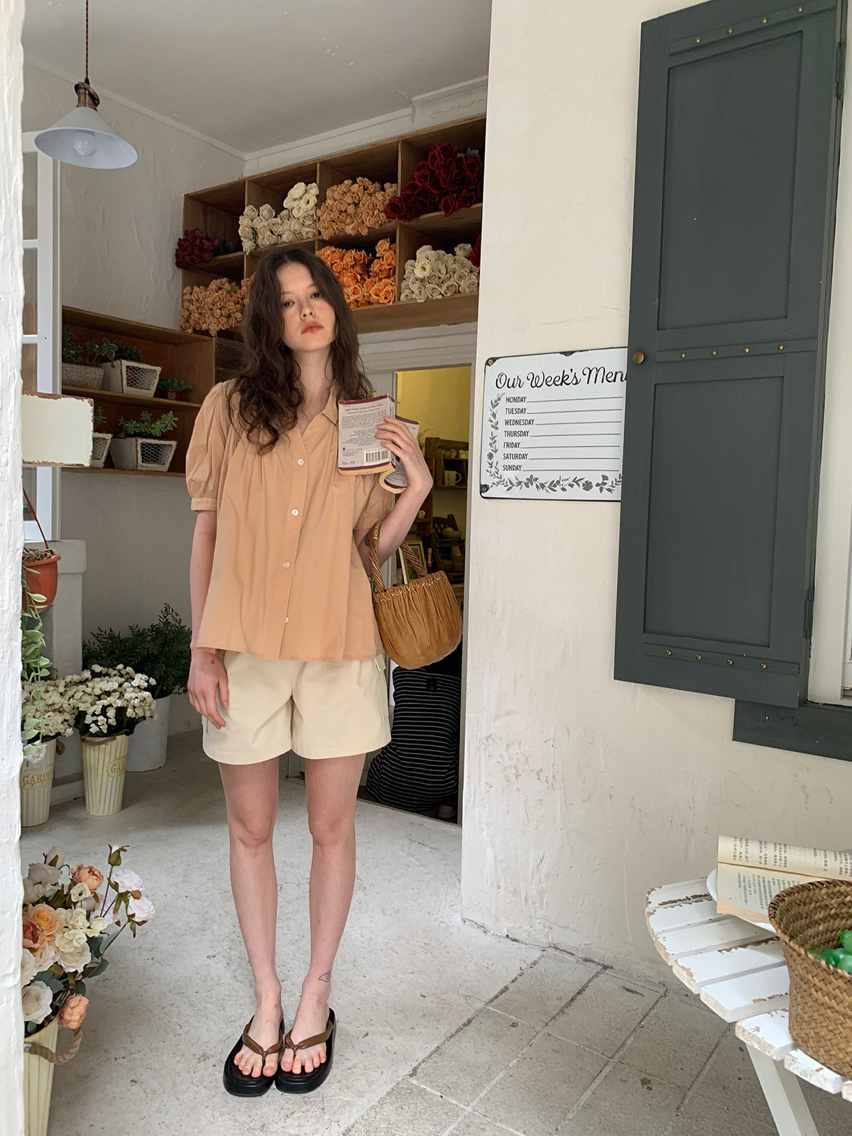 KERNEL COSMOS 23SS法式chic甜美翻领排褶宽松纯棉短袖衬衫_虎窝淘