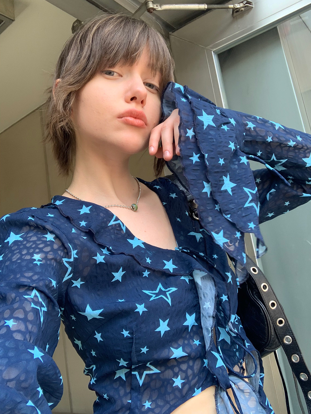 KERNEL COSMOS 23SS复古y2k千禧风飘带系带星星防晒上衣衬衫_虎窝淘