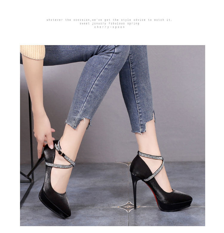 313233小码防水台超高跟单鞋细跟12cm水钻交叉绑带米白婚鞋伴娘鞋_虎窝淘