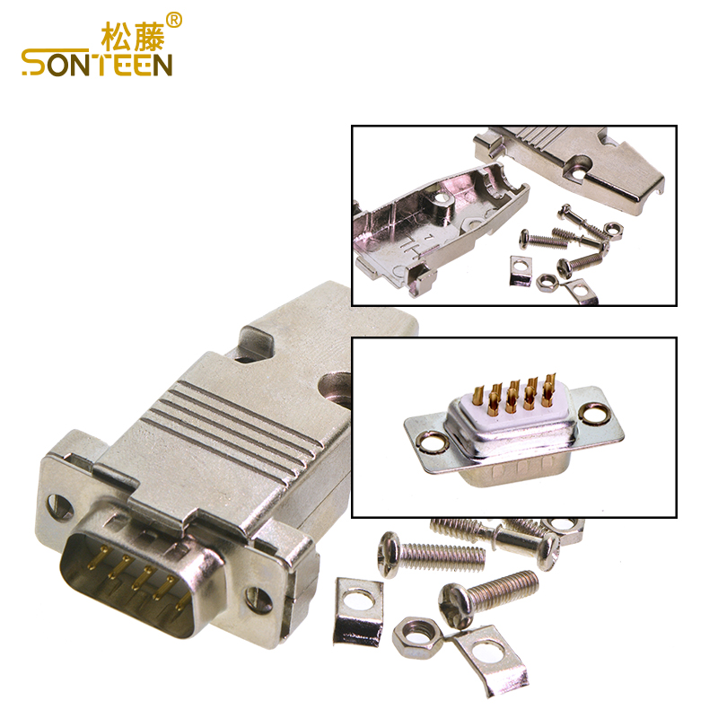 DB9母头公头RS232插座9针芯串口接头接口焊板焊线式金属外壳DR9_虎窝淘