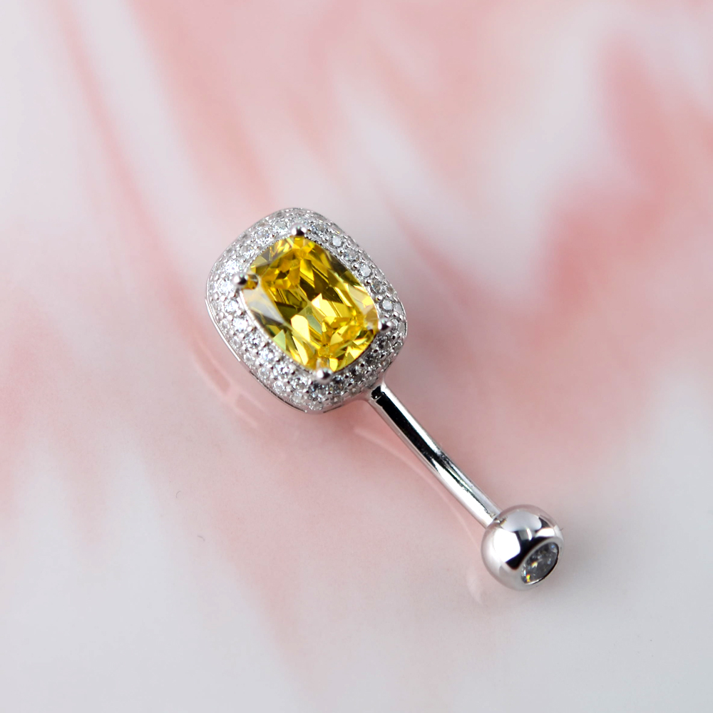 925纯银肚脐钉脐环女欧美性感方形巴洛克网红穿刺锆石饰品防过_虎窝淘