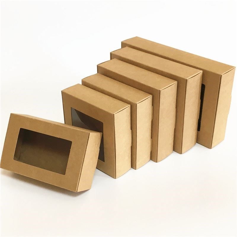 30pcs Blank Kraft Paper Gift Box with Window Handmade Soap_虎窝淘