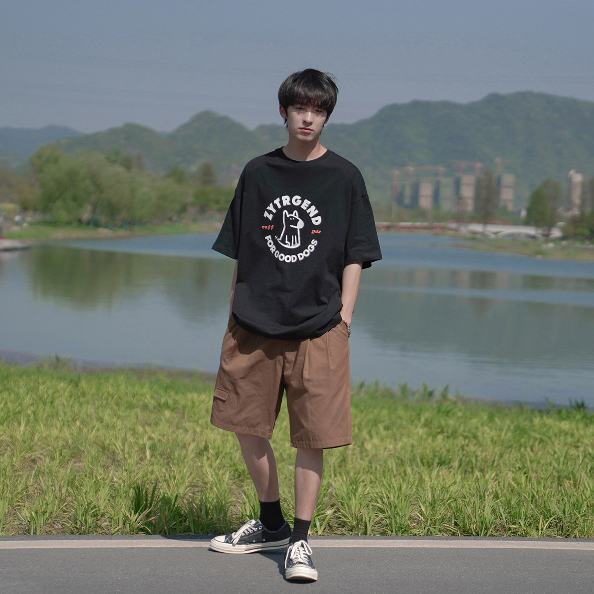 E2023夏季新款男士短袖T恤240g纯棉卡通印花潮牌学生宽松半袖衣服_虎窝淘