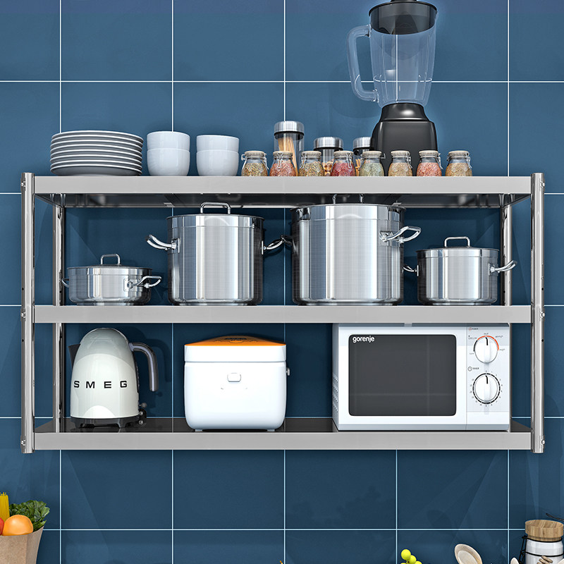 厨房上墙架不锈钢吊架壁挂式调料架2层饭店可挂墙架微波炉3层架子_虎窝淘