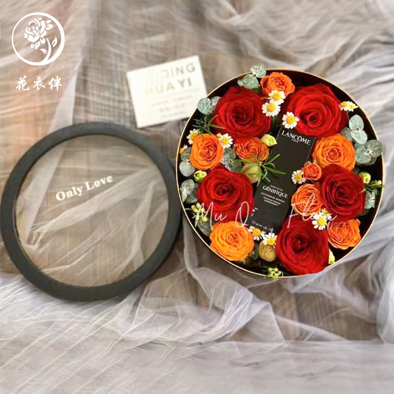 新款开窗大号花盒心形圆形方形鲜花包装材料66朵心形盒金边创意盒_虎窝淘
