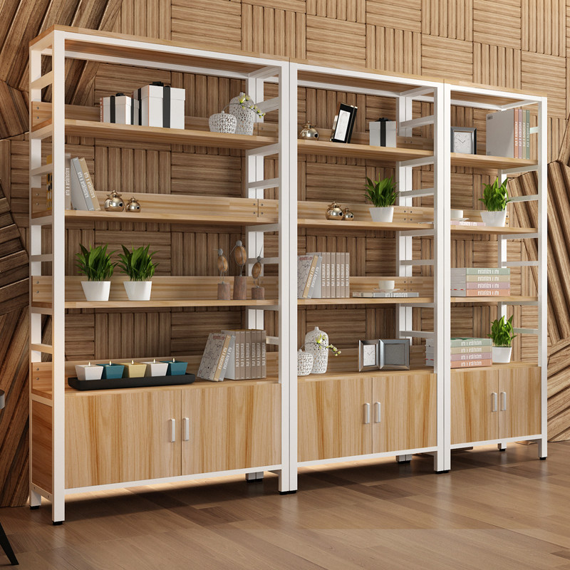 简约架钢木书架书柜现代多层落地组合置物架家用分层简约现代收纳_虎窝淘