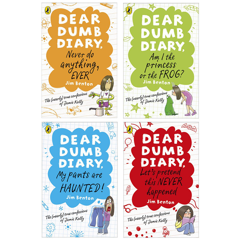 呆呆日记1-4册套装英文原版 Dear Dumb Diary傻丫头日记 Jim Benton儿童英语课外阅读故事桥梁章节书原版书籍_虎窝淘