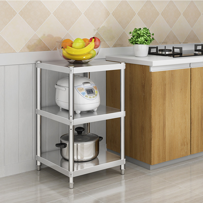 不锈钢厨房用品置物架正方形放锅架子蔬菜架3多层厨房夹缝收纳架_虎窝淘