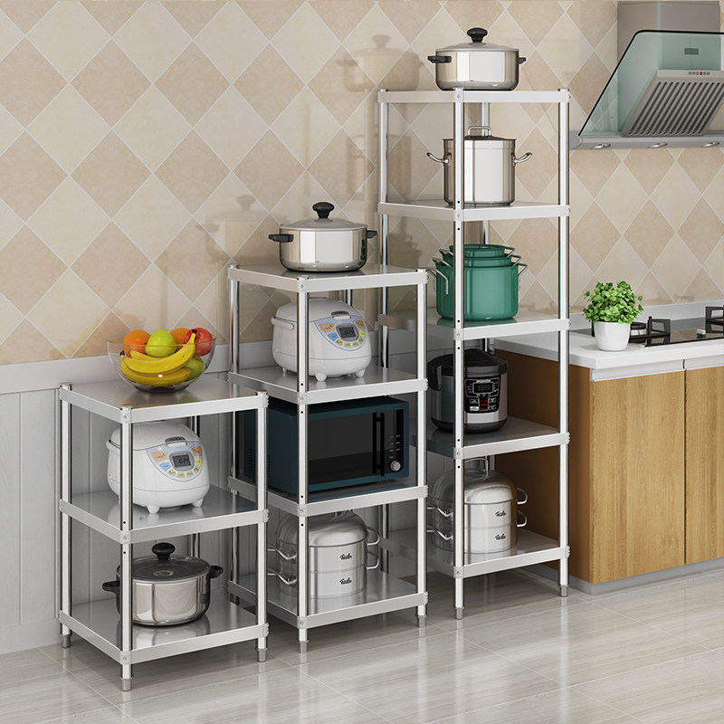 不锈钢厨房用品置物架正方形放锅架子蔬菜架3多层厨房夹缝收纳架_虎窝淘