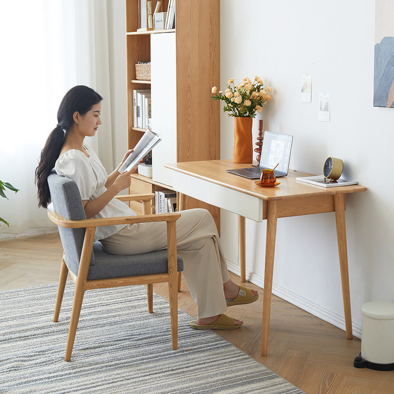 治木工坊全实木书桌小户型家用电脑桌北欧简约白蜡木写字桌办公桌_虎窝淘