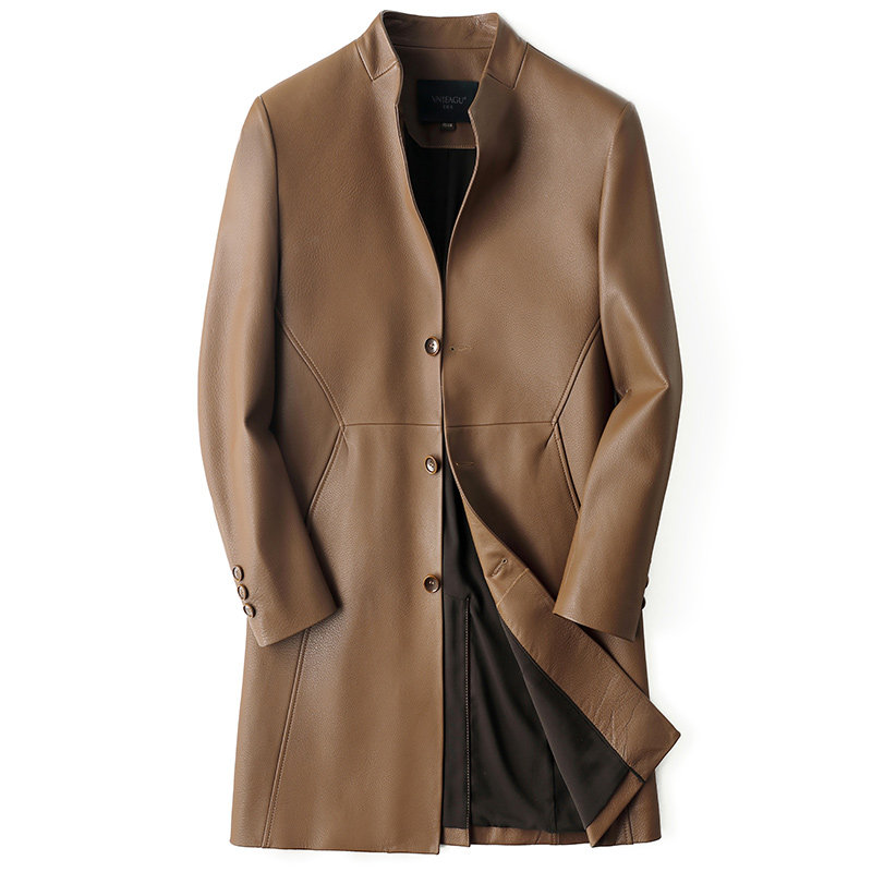 鹿皮真皮风衣大衣外套中长款修身立领海宁单皮夹克休闲真皮皮衣男_虎窝淘