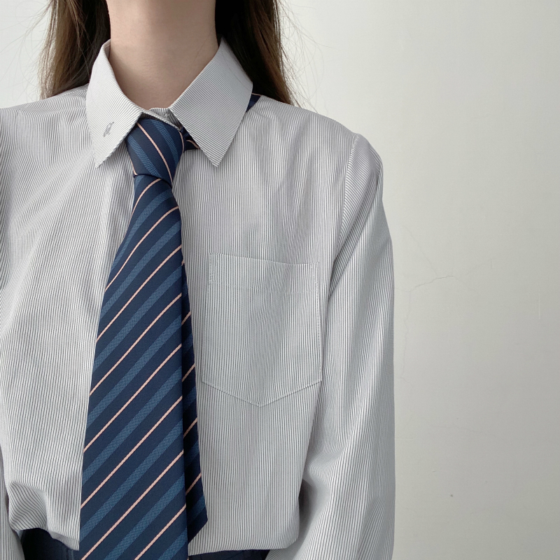 Anzmo贩卖元气原创条纹长袖衬衫领子刺绣 JK/DK制服衬衫_虎窝淘