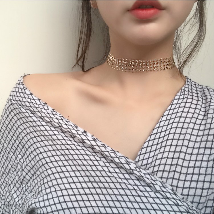 网红项链女脖子饰品颈带短款choker项圈网纱亮片超闪蕾丝锁骨链仙_虎窝淘