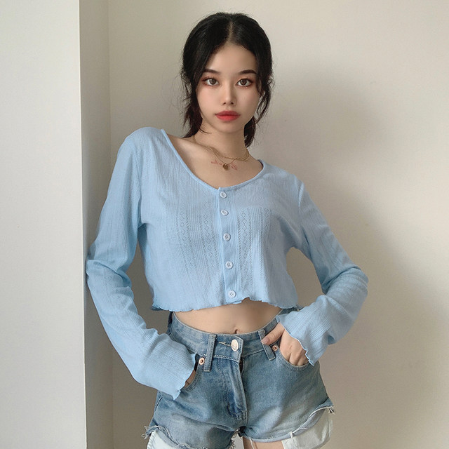 ROCKMORE small fresh spring and summer blue knitted thin cardigan for ...