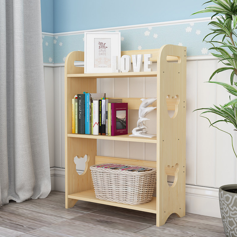 儿童落地书架全实木简约现代简易组合创意收纳置物原木学生小书柜_虎窝淘