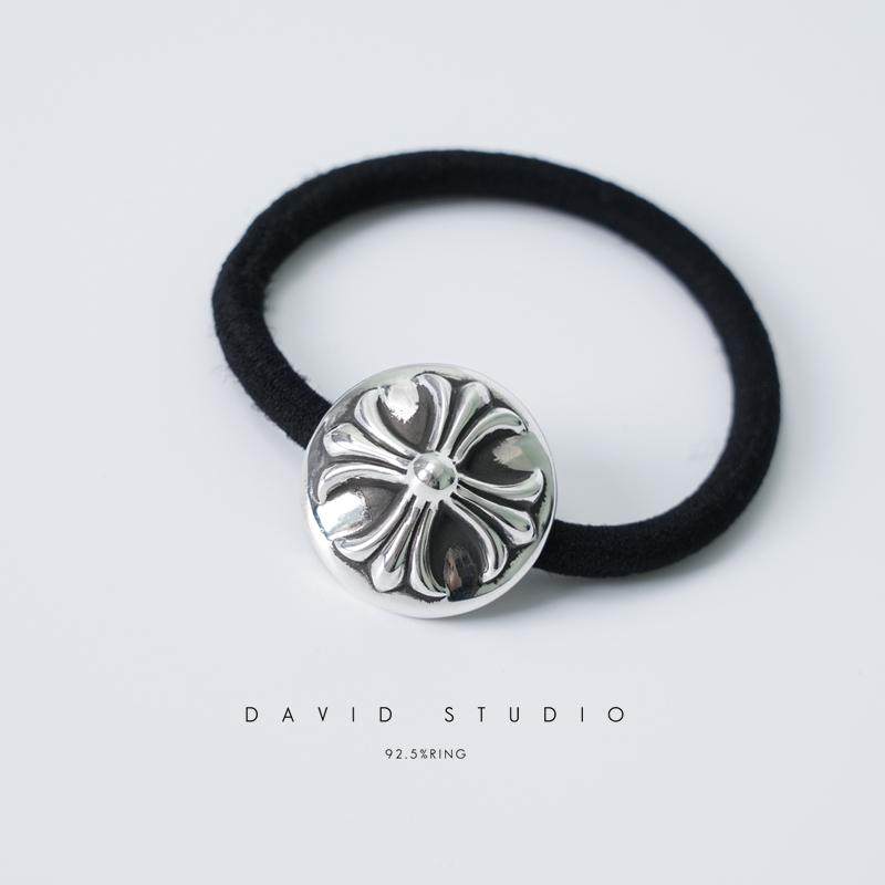 David studio S925纯银十字架字母发饰头饰边夹女款新款潮流发绳_虎窝淘