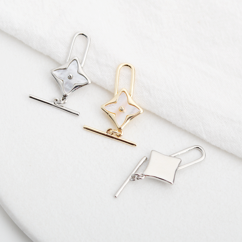 14K包金保色四叶草镶贝方形IQ扣项链手链菱形OT扣连接收尾DIY饰品_虎窝淘