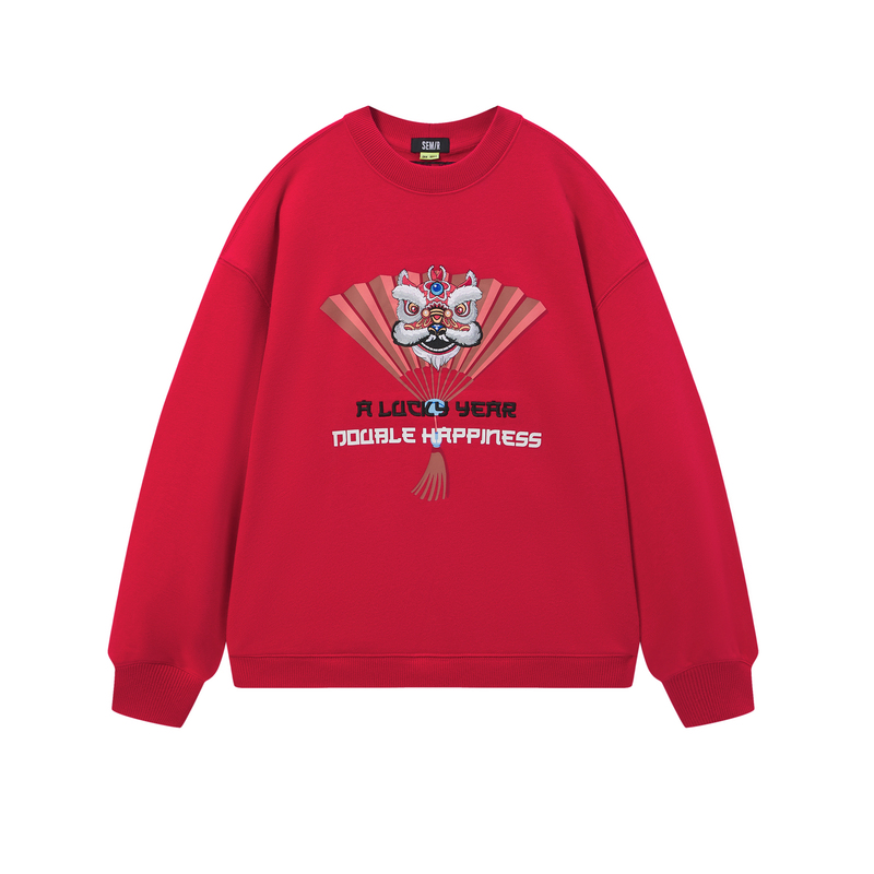 森马红色卫衣女新年设计感上衣宽松2023春秋新款刺绣年味中国风潮_虎窝淘