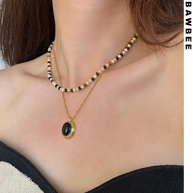 BAWBEE夏日小众天然贝母虎眼石玛瑙串珠ins叠戴小众绝美气质项链_虎窝淘