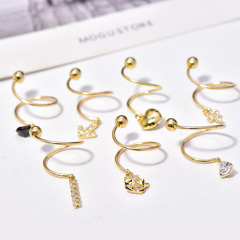 韩国流行10K 14K黄金耳钉女 2023潮锆石十字架旋转螺纹耳钉女单只_虎窝淘