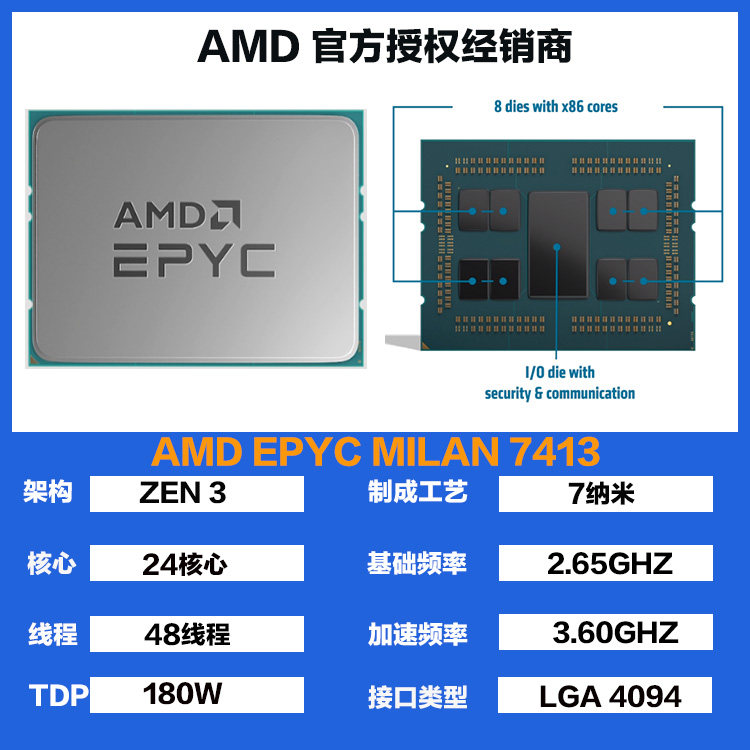 AMD EPYC7413服务器CPU24核48线程7713 75F3 74F3 73F3 72F3 7313_虎窝淘