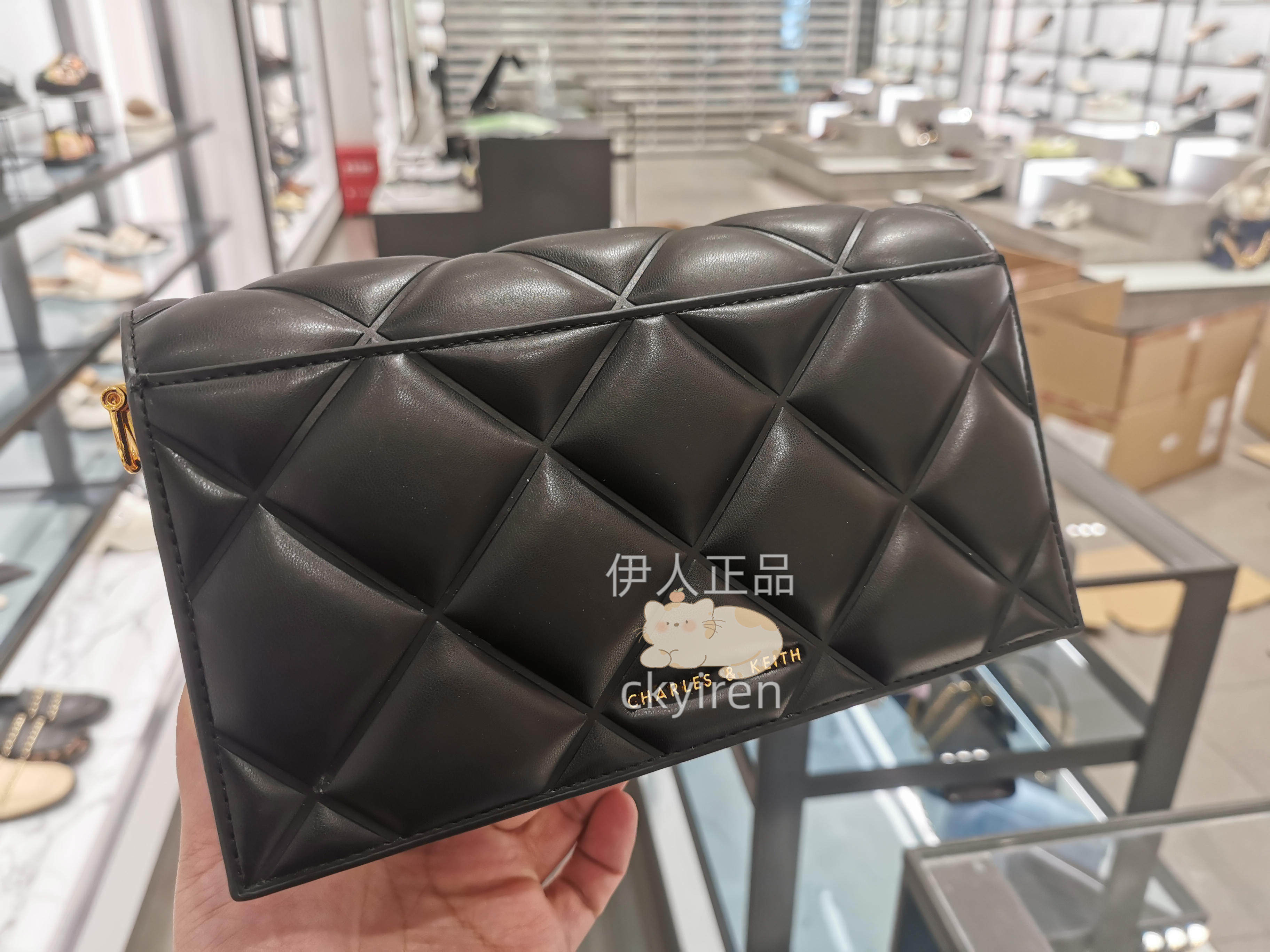 CHARLES&KEITH附丝巾手拎单肩小CK2-70770588简约菱格链条小方包_虎窝淘