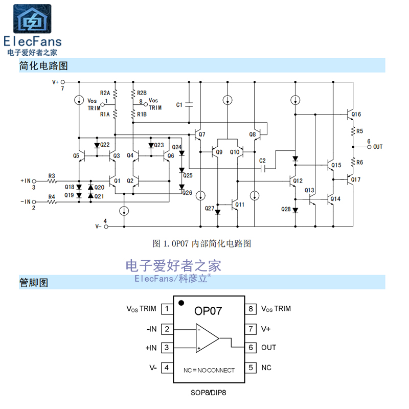 OP07双极性运算放大器低偏移IC芯片OP07CP直插DIP OP07CDR贴片SOP_虎窝淘